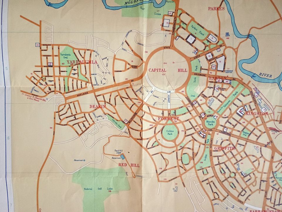 1955 Tourist Map of Canberra, City Plan, Australian Capital Territory ...