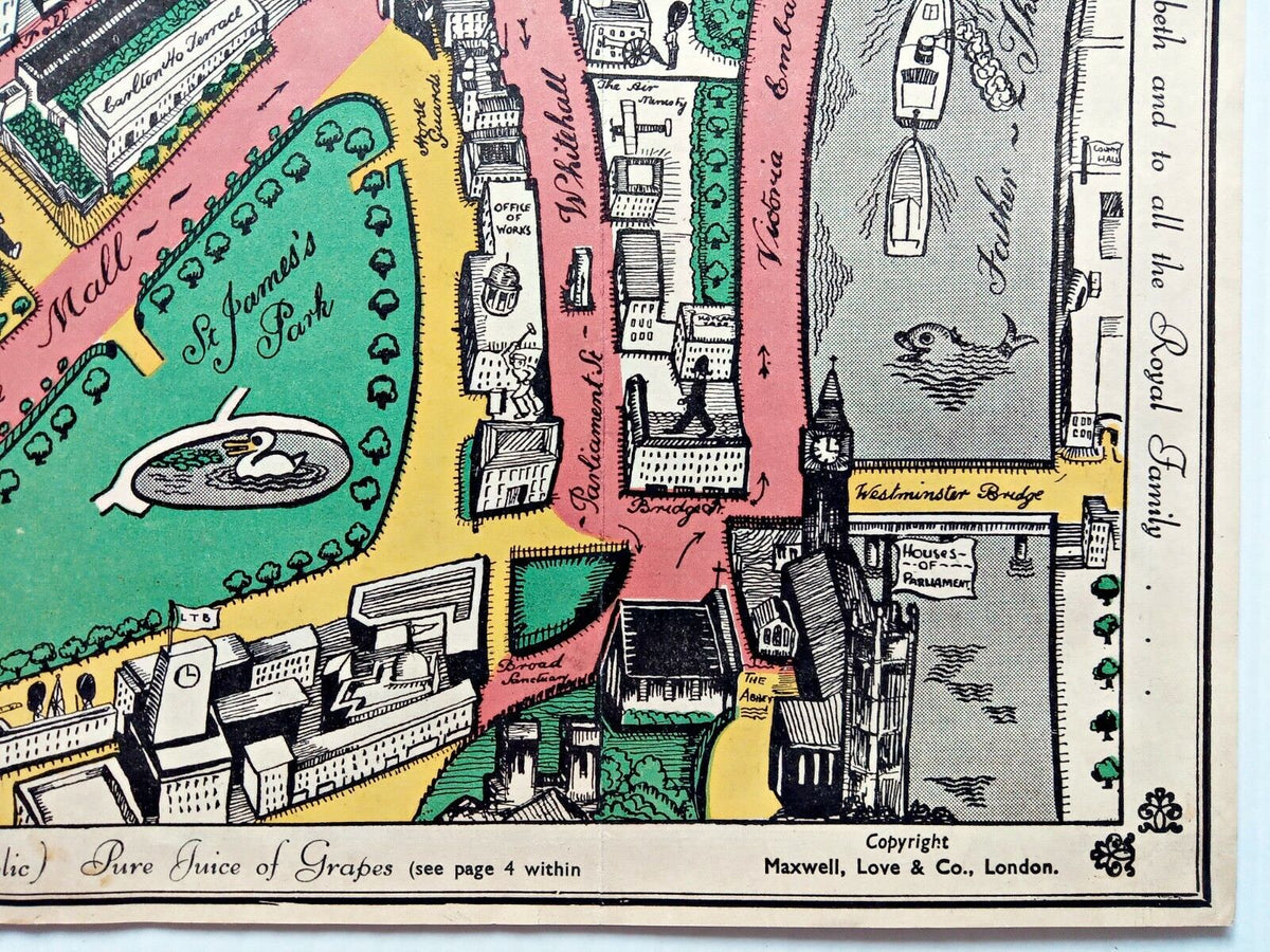 1937 London Pictorial Map by Claude Atkinson, Coronation Route King Ge ...
