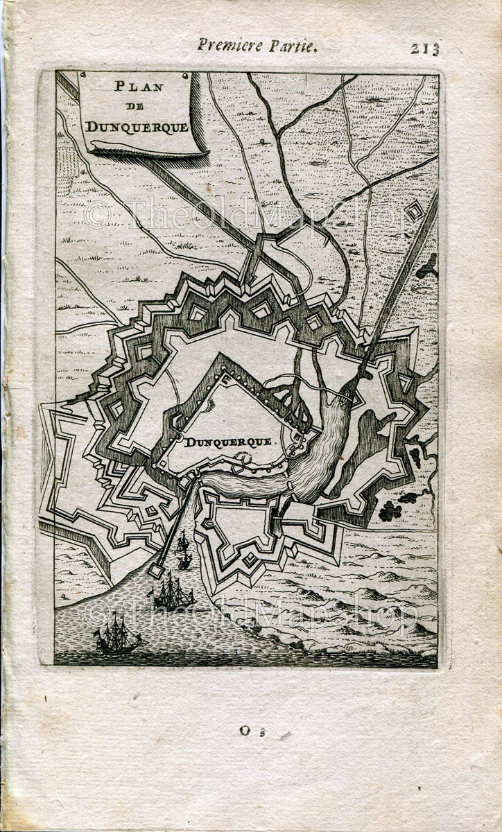 Dunkirk, France Antique Print Map Fort Fortified Fortification Town Pl ...