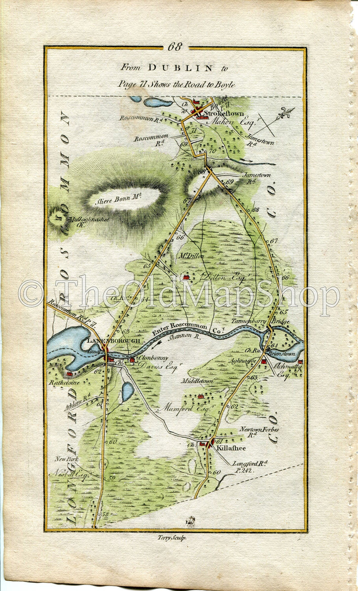 1778 Taylor & Skinner Antique Ireland Road Map 67/68 Ballymahon Moyvor ...
