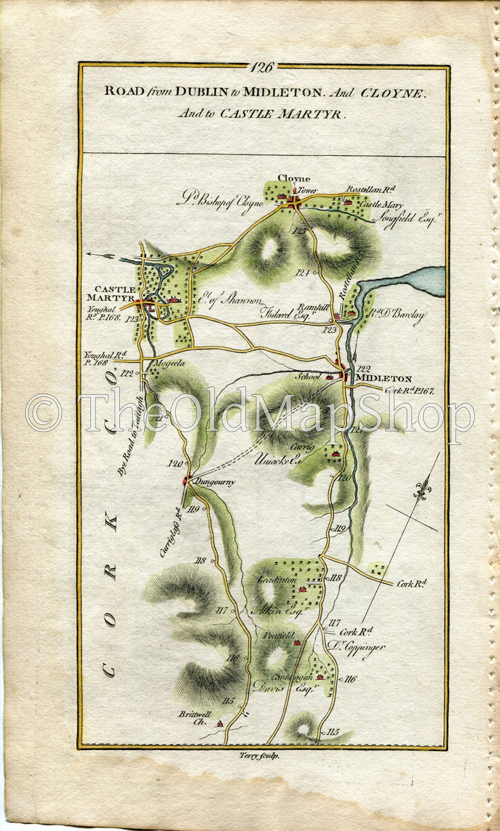 1778 Taylor & Skinner Antique Ireland Road Map 125/126 Fermoy Kilmurry ...