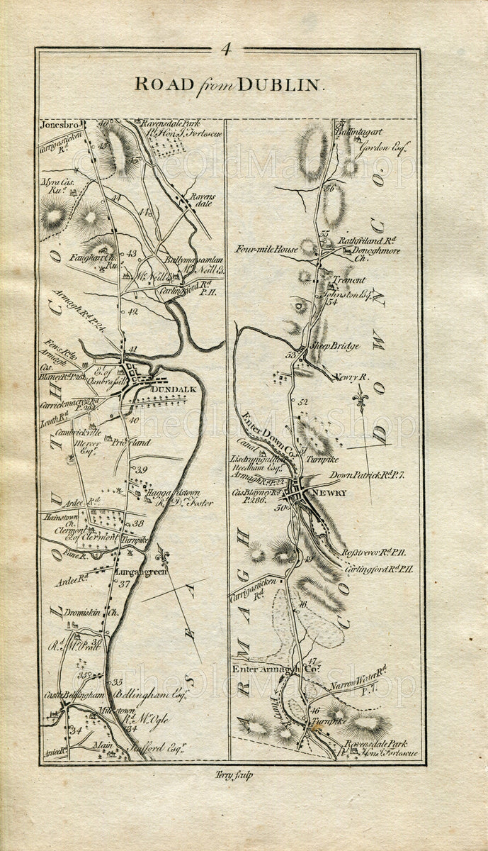 1778 Taylor & Skinner Antique Ireland Road Map 3/4 Drogheda, Dunleer S ...