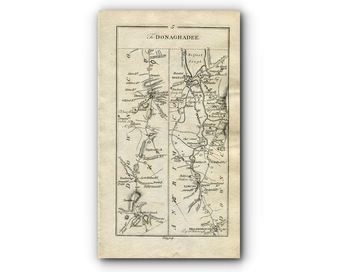 1778 Taylor & Skinner Antique Ireland Road Map 5/6 Banbridge, Dromore ...