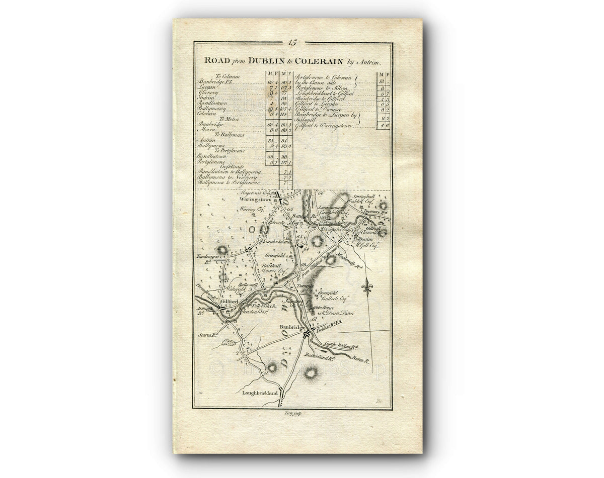 1778 Taylor & Skinner Antique Ireland Road Map 15/16 Waringstown Donag ...