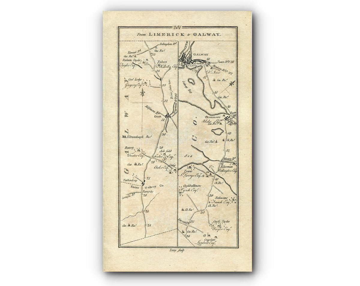 1778 Taylor & Skinner Antique Ireland Road Map 201/202 Gort Kilcolgan ...