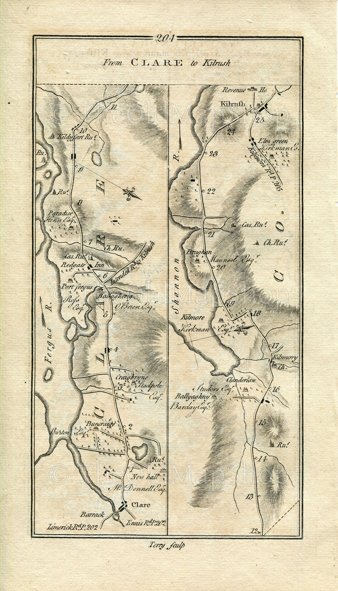 1778 Taylor & Skinner Antique Ireland Road Map 203/204 Corofin Leamane ...