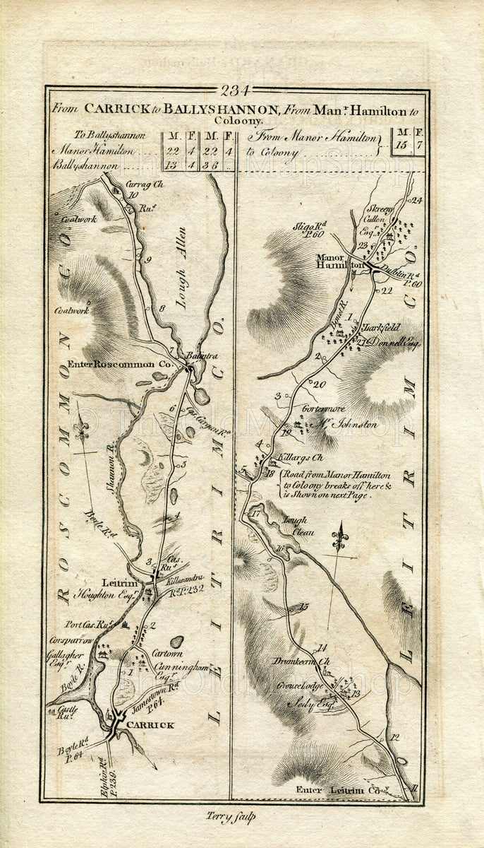1778 Taylor & Skinner Antique Ireland Road Map 233/234 Granard Edgewor ...