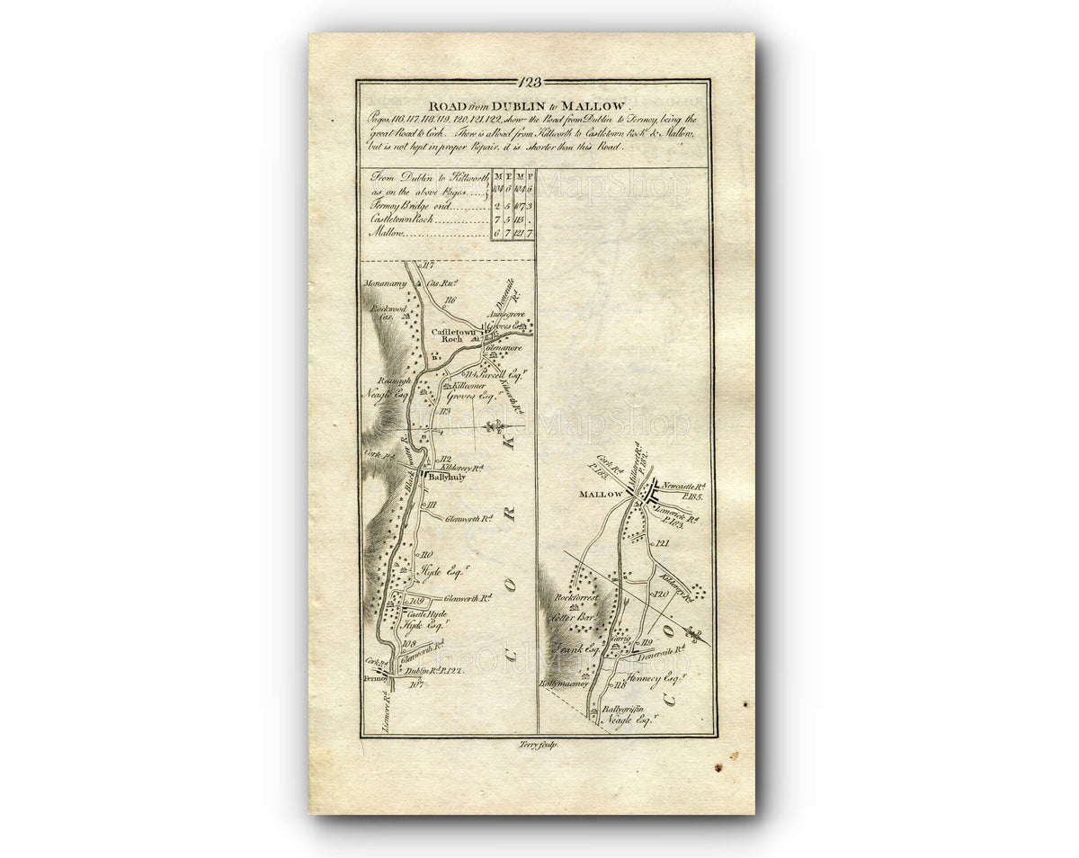 1778 Taylor & Skinner Antique Ireland Road Map 123/124 Ballyhooly Cast ...