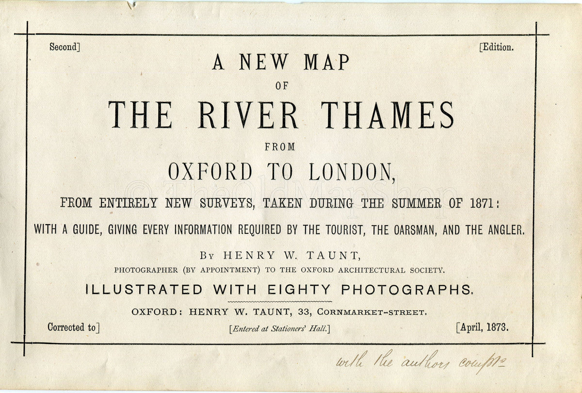 1873 Henry Taunt Antique Map, The River Thames, Laleham, Chertsey, Sur ...