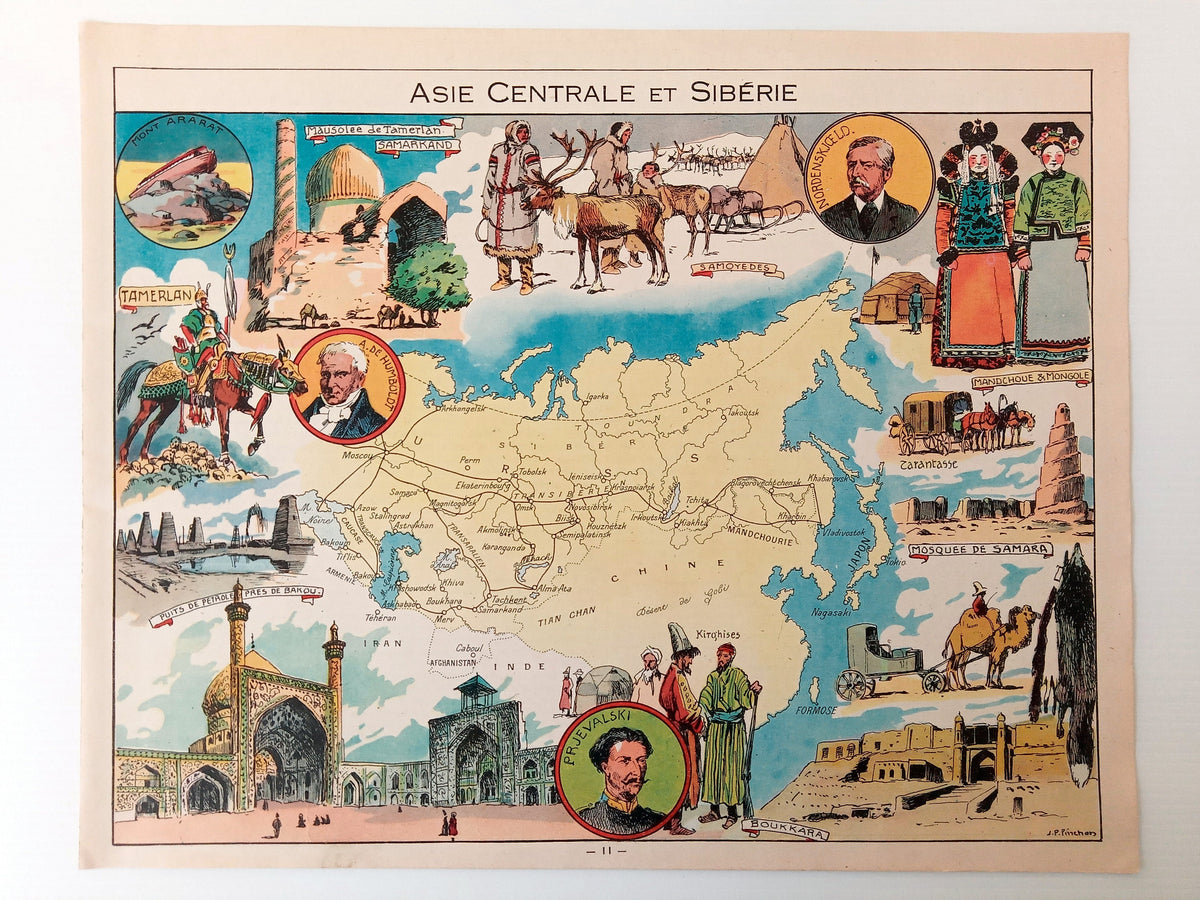 1948 Asia "Asie Centrale et Siberie" Pictorial Map, Print by Joseph Po ...