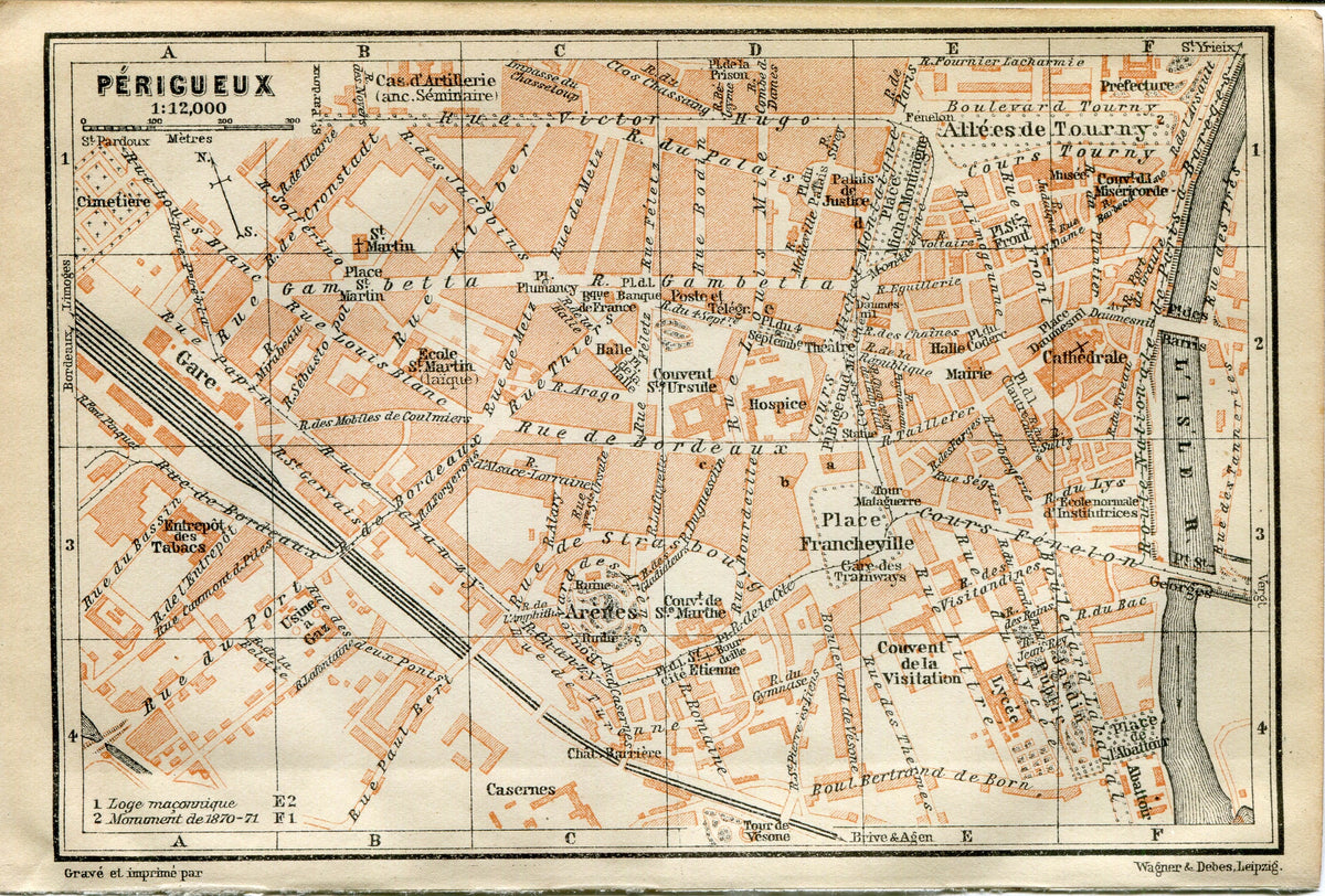 1914 Perigueux, South of France Town Plan, Antique Baedeker Map, Print ...